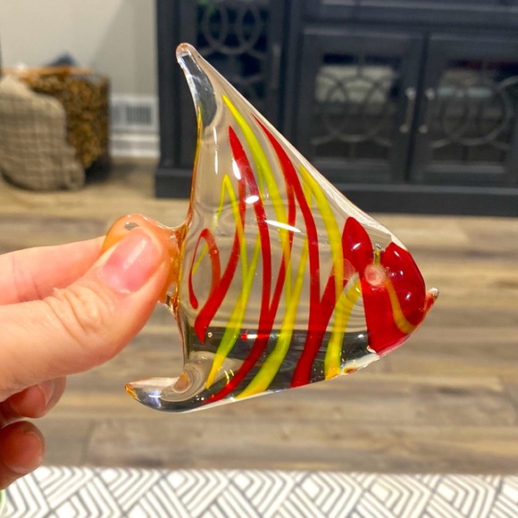 Accents | Vintage Murano Style Blown Glass Angel Fish In Yellow Red ...